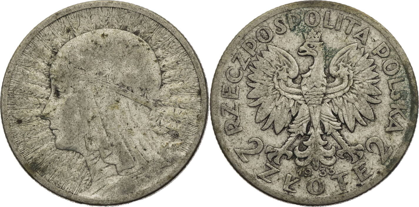 Polen, Republik 2 Zlote 1933 MW Polonia - Kursmünze (1932-1934) ss | MA-Shops