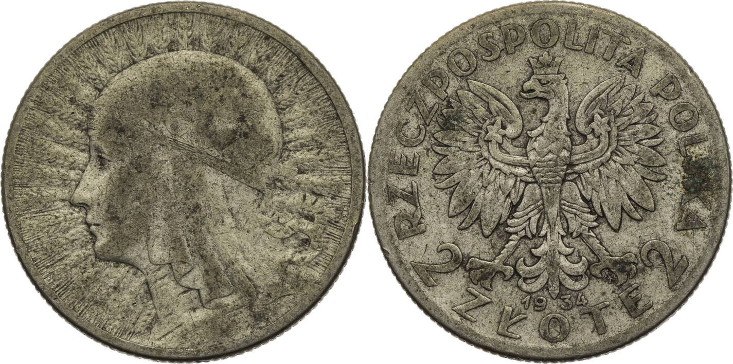 Polen, Republik 2 Zlote 1934 MW Polonia - Kursmünze (1932-1934) ss- | MA-Shops