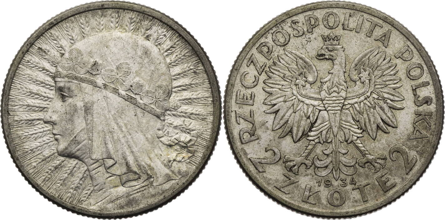 Polen, Republik 2 Zlote 1934 MW Polonia - Kursmünze (1932-1934) ss | MA-Shops