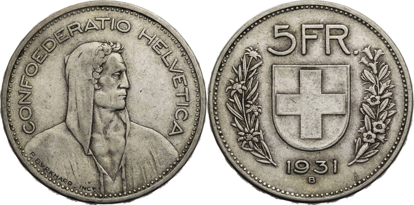 Schweiz 5 Franken 1931 B Alphirt - Kursmünze (1931-1969) ss | MA-Shops