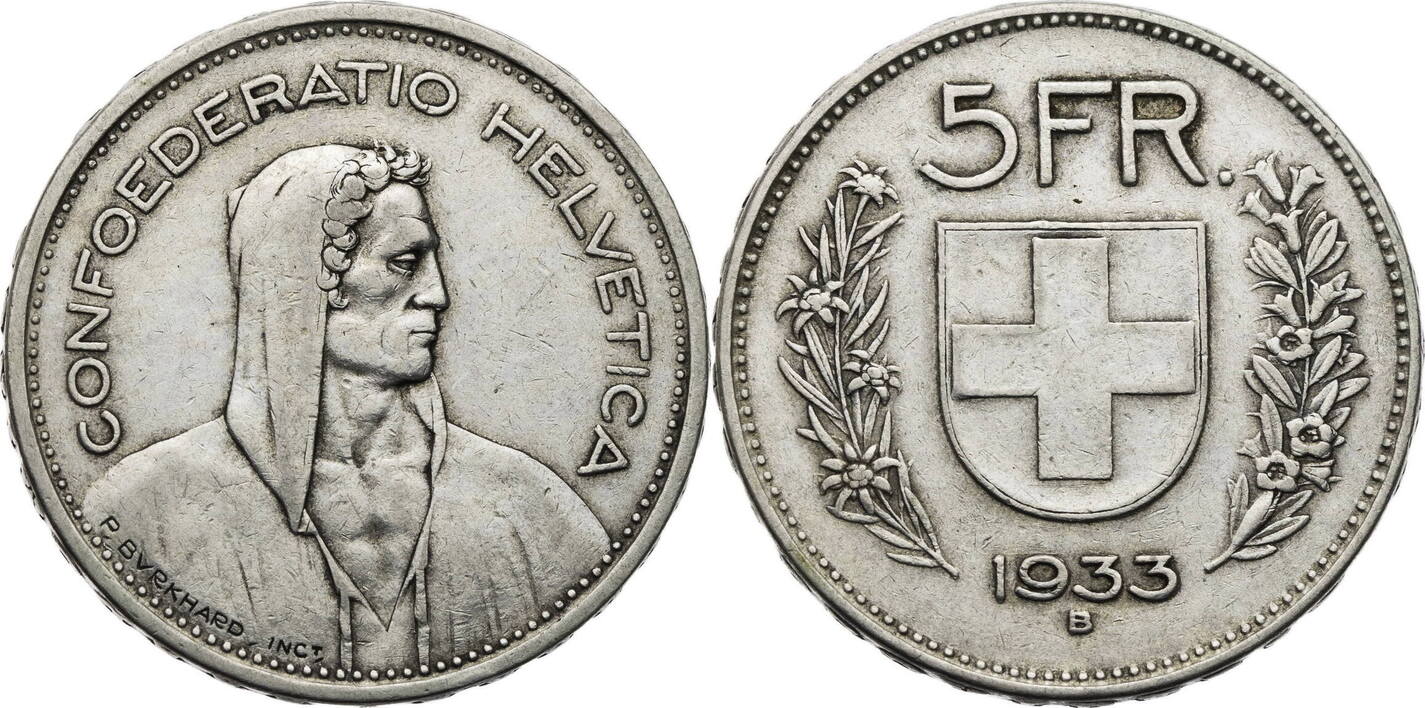 Schweiz 5 Franken 1933 B Alphirt - Kursmünze (1931-1969) ss | MA-Shops