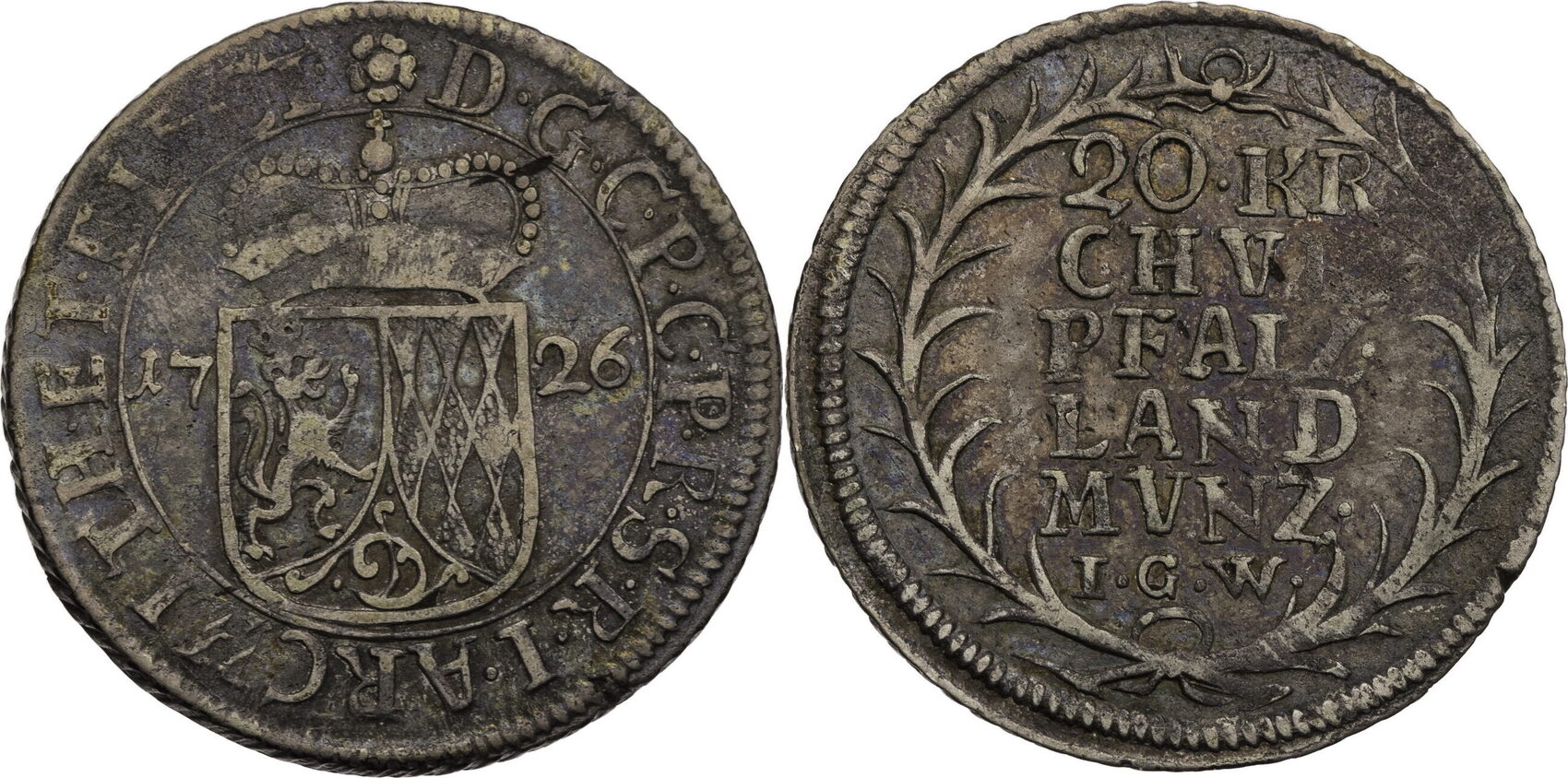 Pfalz, Kurlinie 20 Kreuzer 1726 IGW Carl Philipp (1716-1742) ss | MA-Shops