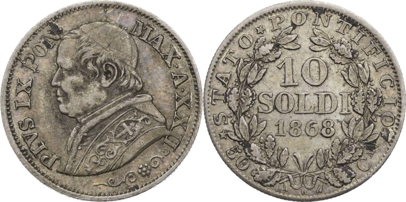 Vatikan 10 Soldi 1868 R Pius IX. (1846-1878) - Kursmünze (1866-1868) ss-vz | MA-Shops