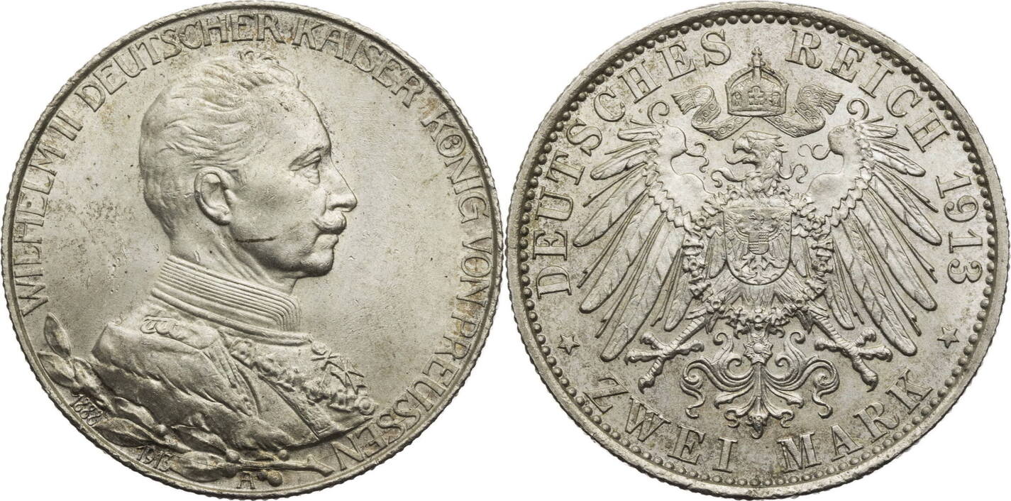 Kaiserreich, Preussen 2 Mark 1913 A Wilhelm II. (1888-1918) - zum 25. Regierungsjubiläum vz | MA ...