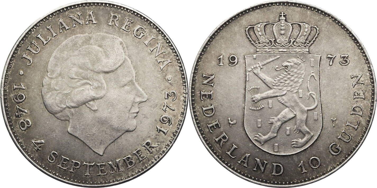 Niederlande 10 Gulden 1973 Julia (1948-1980) - Auf ihr 25 ...