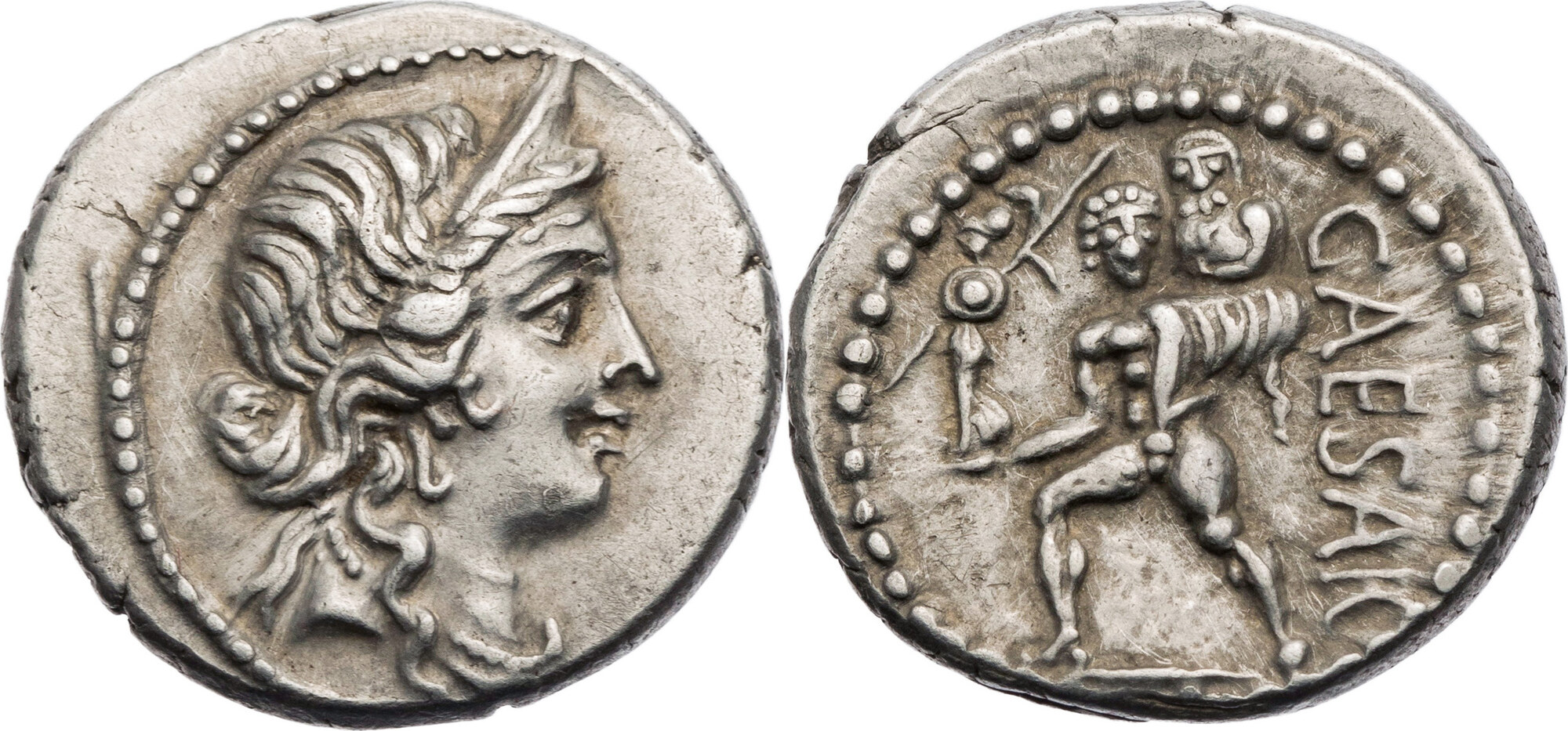 Römische Republik Denar 47/46 v. Chr. C. Julius Caesar, Kopf der Venus ...