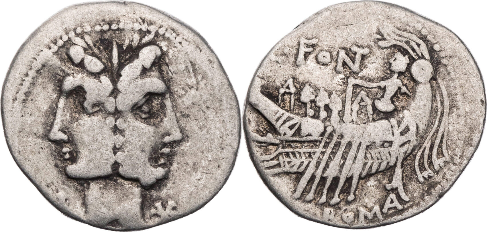 Römische Republik Denar 114/113 v. Chr. C. Fonteius, Doppelkopf der ...