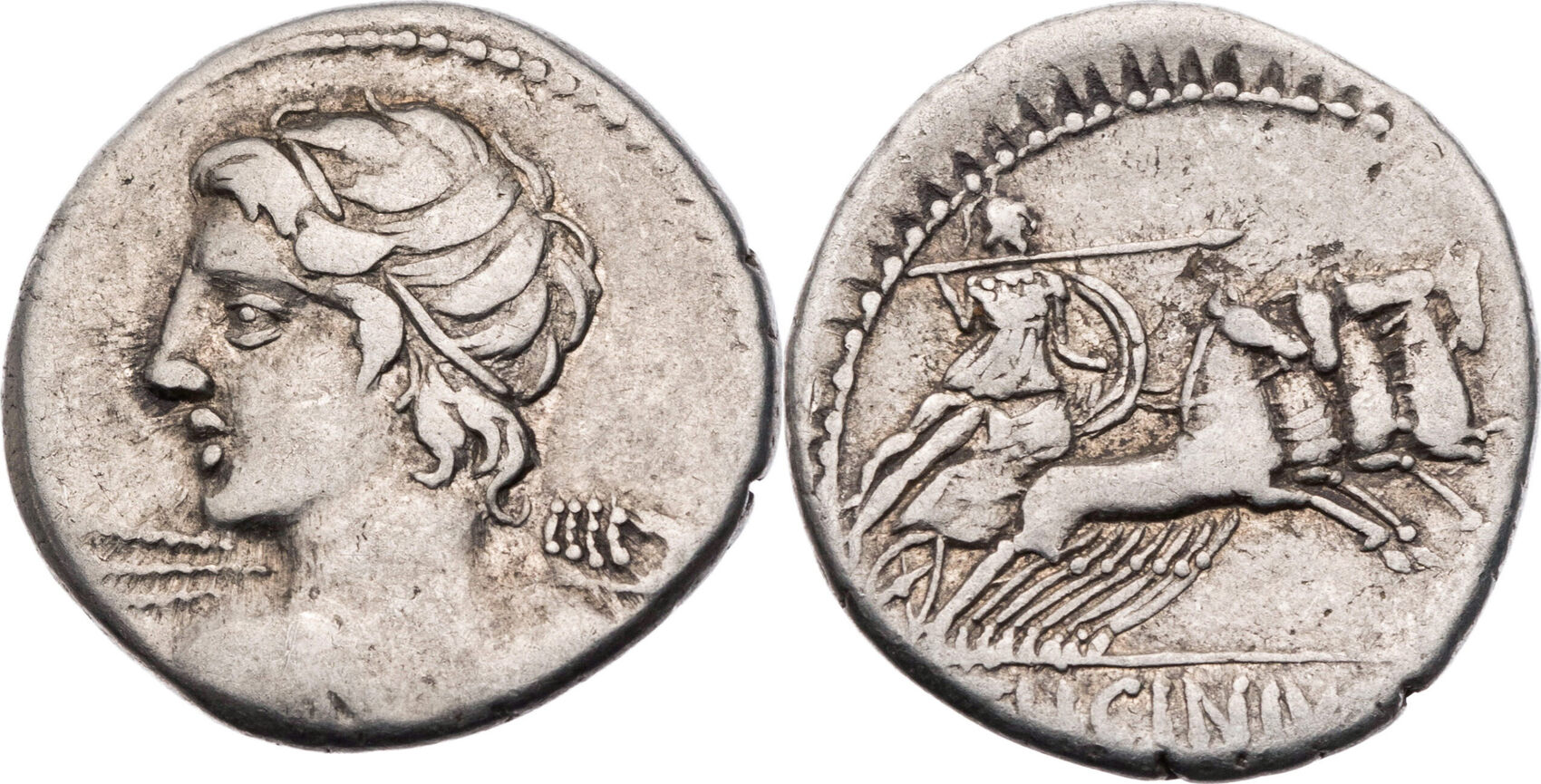 Römische Republik Denar 84 v. Chr. C. Licinius L. f. Macer, Büste des ...