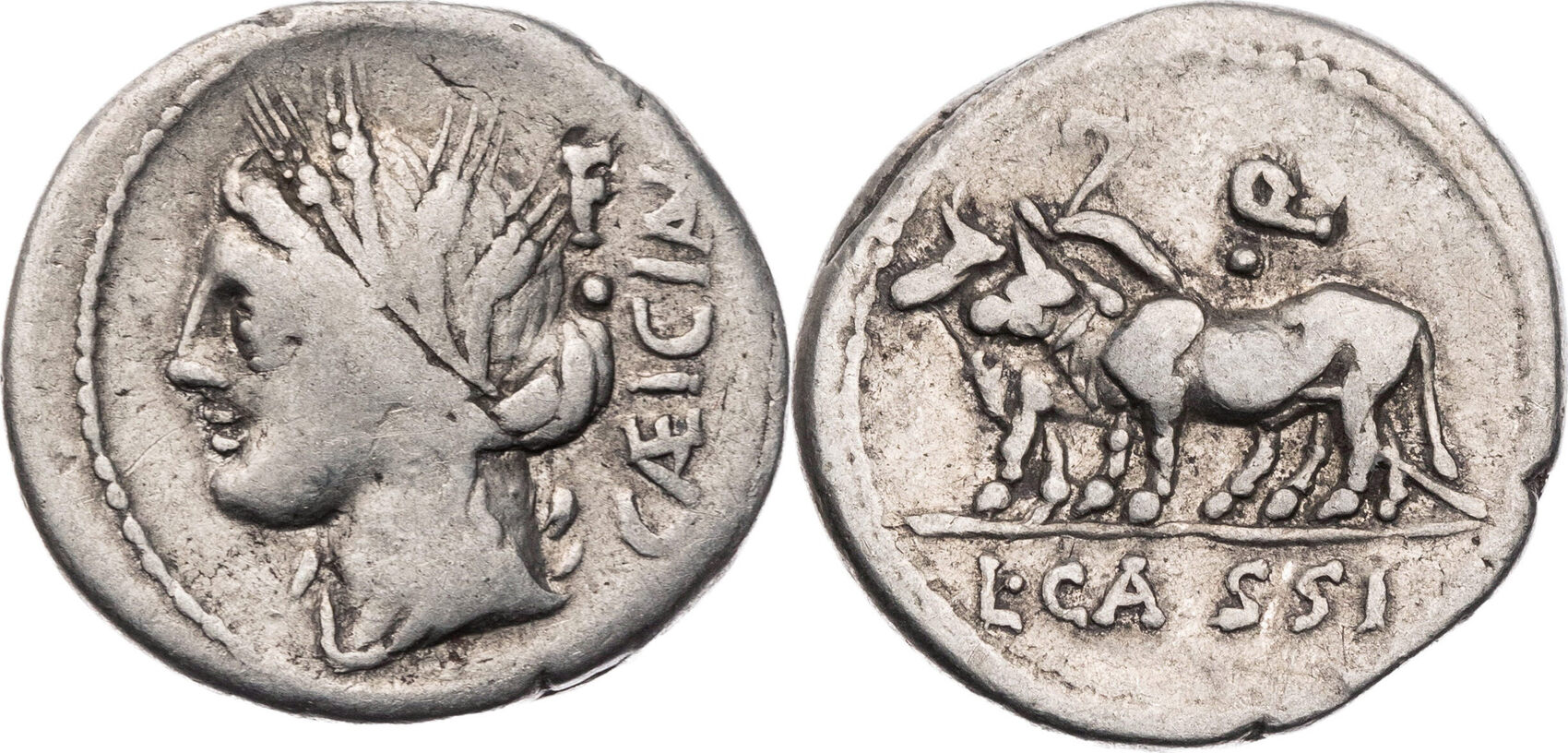 Römische Republik Denar 102 v. Chr. L. Cassius Caecianus, Kopf der ...
