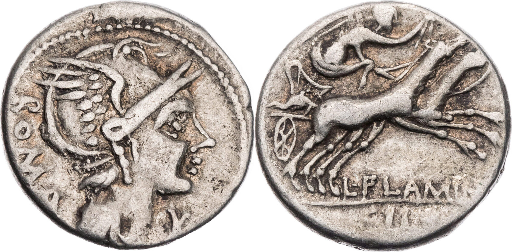 Römische Republik Denar 109/108 v. Chr. L. Flaminius Chilo, Kopf der ...