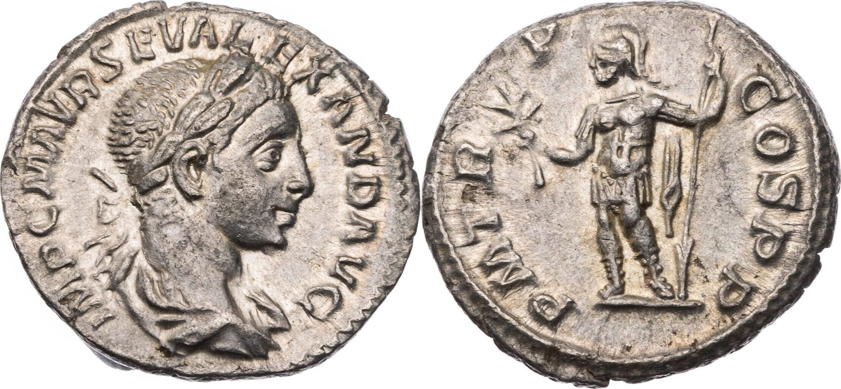 Römische Kaiserzeit Denar 222 n. Chr. Severus Alexander, Büste / Mars ...