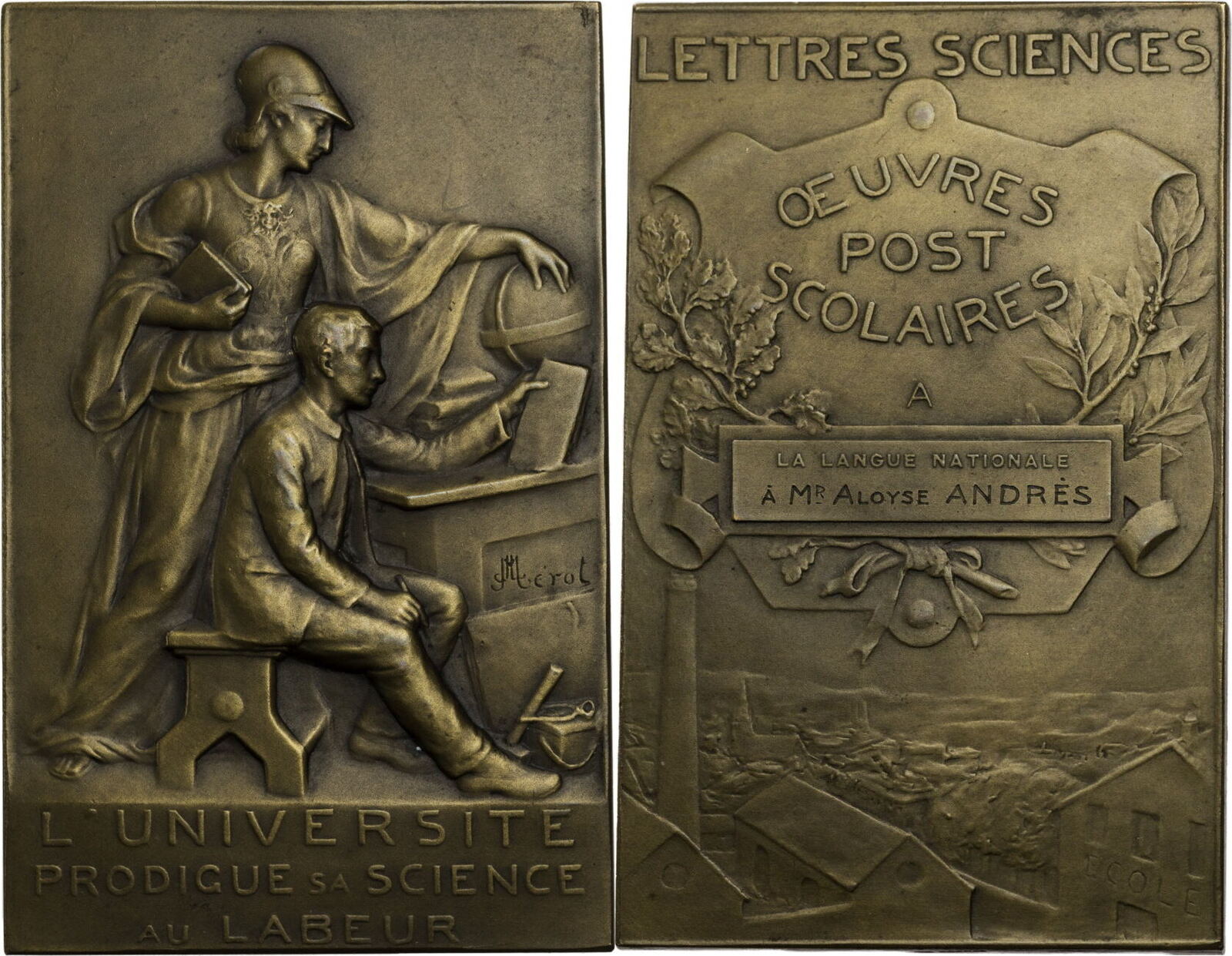 Frankreich Plakette o.J. Lettres et Sciences - Auf das Schulwesen, von ...