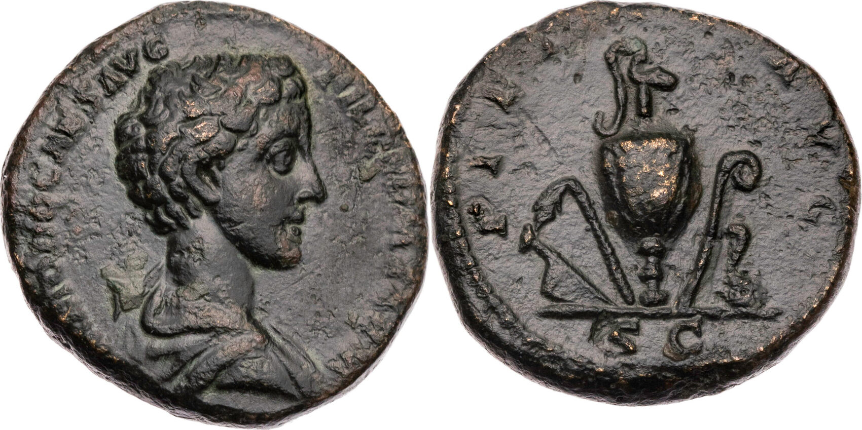 Römische Kaiserzeit 175/176 n. Chr. Commodus Caesar, Büste / PIETAS AVG ...