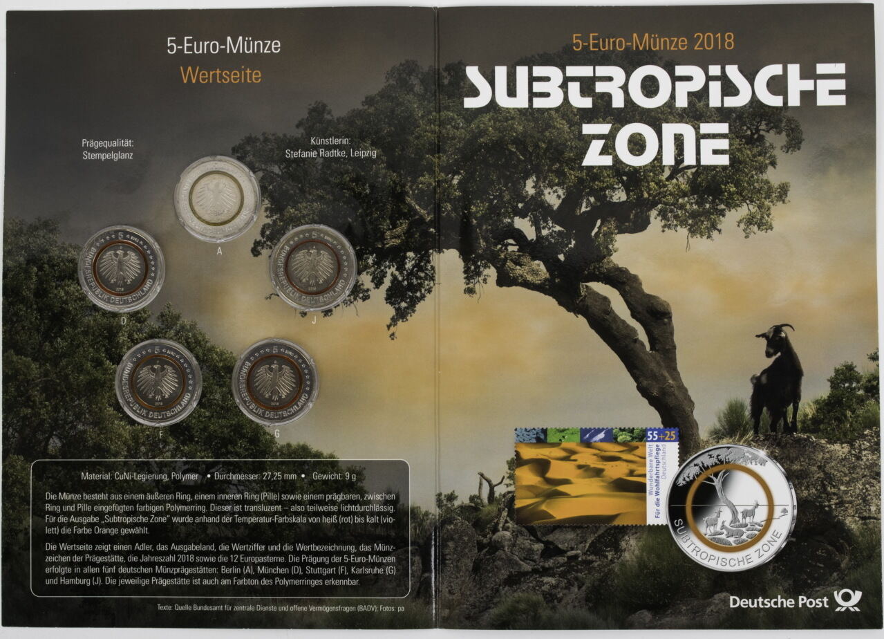 Bundesrepublik Deutschland 5 x 5 Euro 2018 ADFGJ Klimazonen der Erde ...