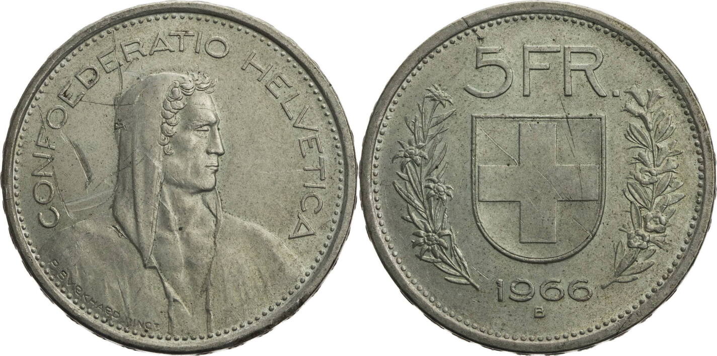 Schweiz 5 Franken 1966 B Alphirt - Kursmünze (1931-1969) ss, Kratzer | MA-Shops