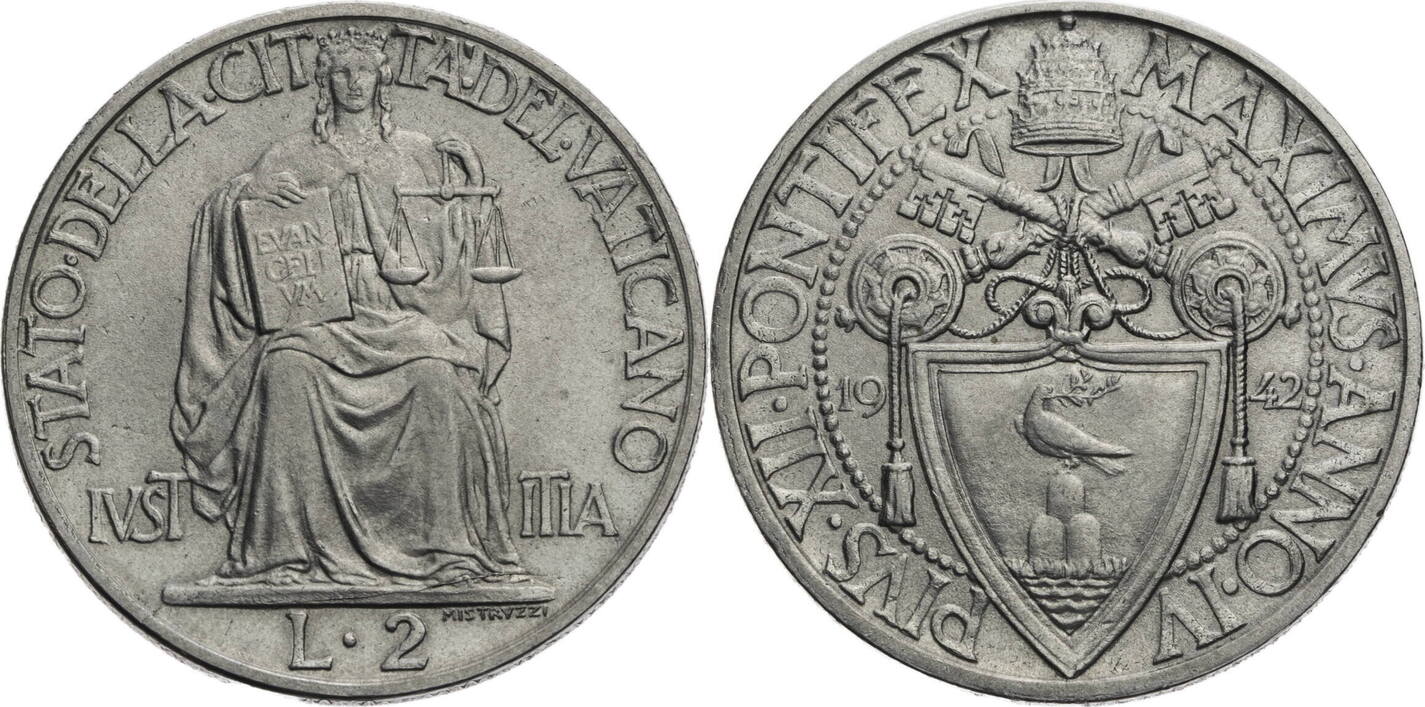Vatikan 2 Lire 1942 R Pius XII. (1939-1958) - Kursmünze (1942-1946) ss | MA-Shops