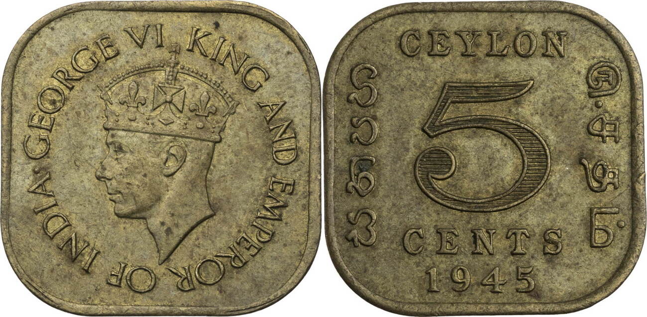 Ceylon 5 Cents 1945 Georg VI. (1936-1952) - Kursmünze (1942-1945) ss ...