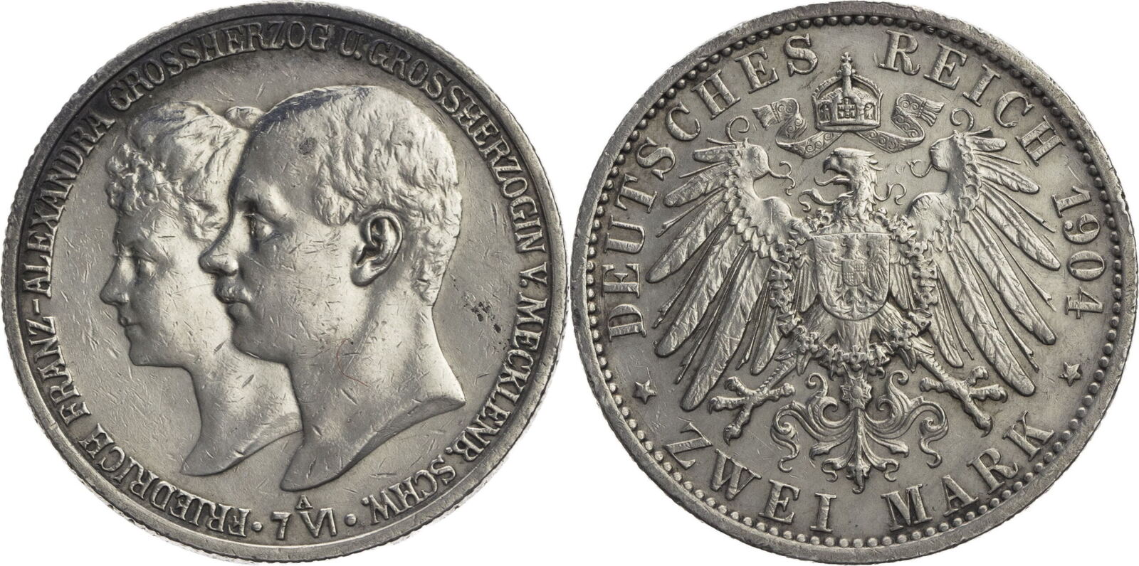 Kaiserreich, Mecklenburg-Schwerin 2 Mark 1904 A Friedrich Franz IV ...