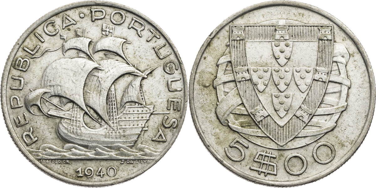 Portugal 5 Escudos 1940 Kursmünze (1932-1951) ss | MA-Shops