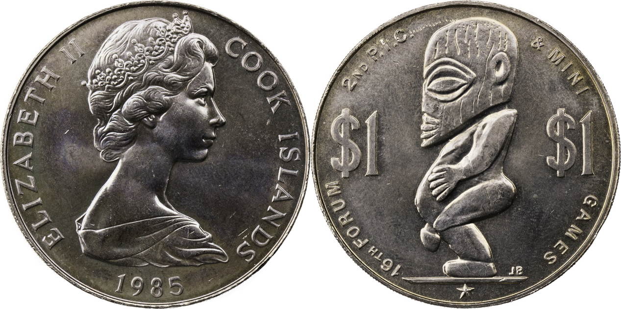 Cook Islands Dollar 1985 Tiki-Statue vz | MA-Shops