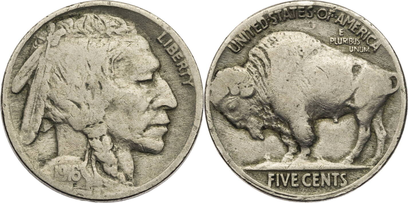 USA 5 Cent 1916 Buffalo Nickel - Kursmünze (1913-1938) s-ss | MA-Shops