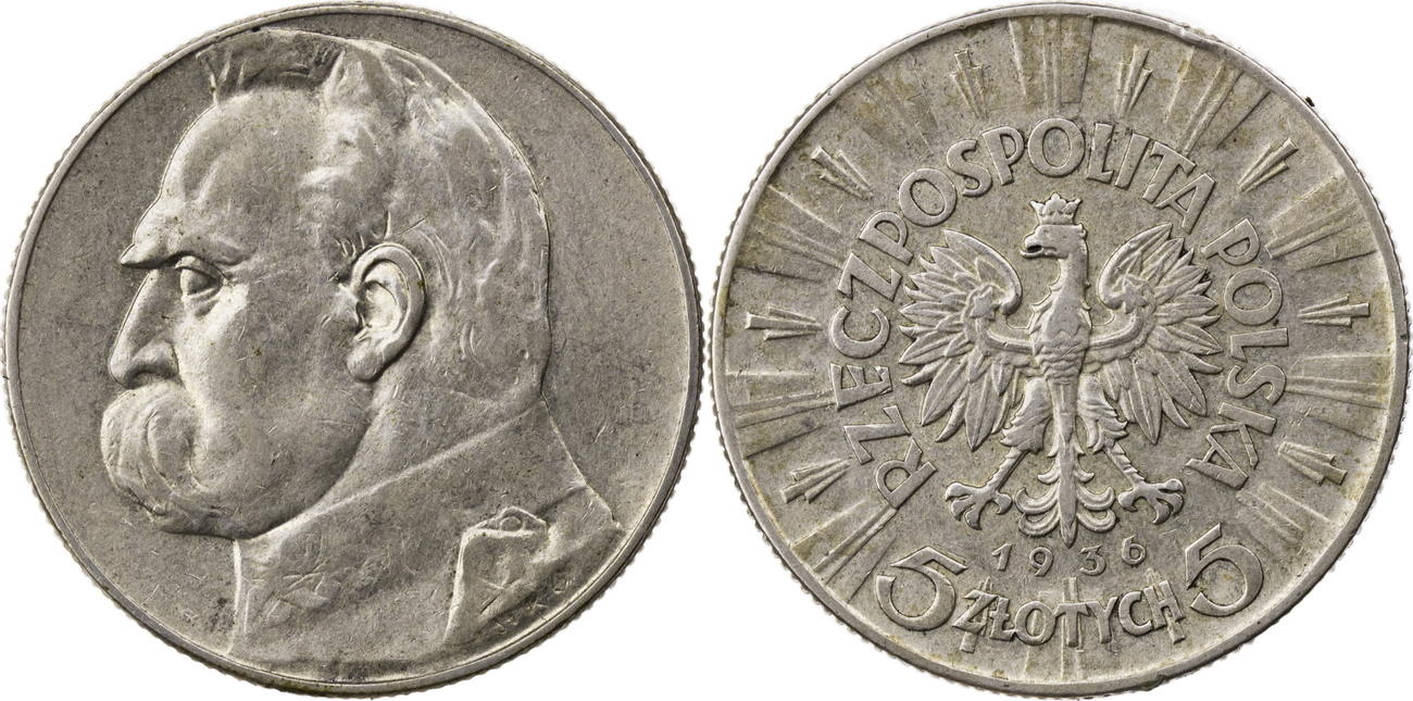 Polen 5 Zlote (Zloty) 1936 Józef Piłsudski ss | MA-Shops
