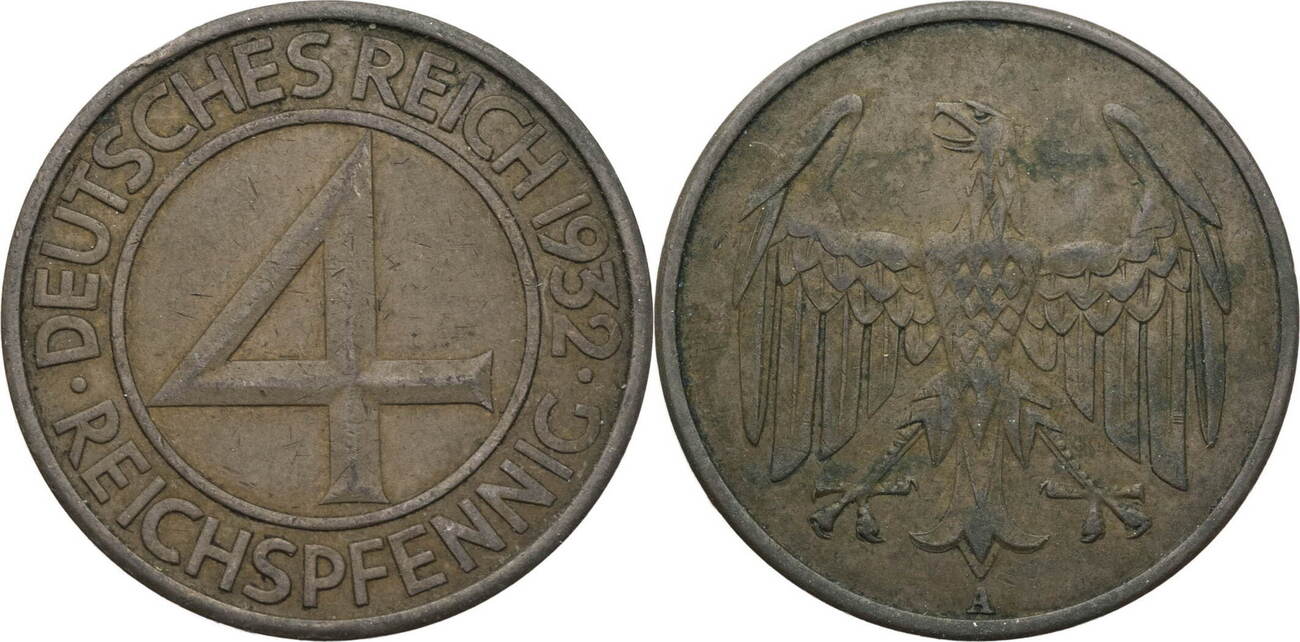 Weimarer Republik 4 Pfennig 1932 G Brünningtaler ss | MA-Shops