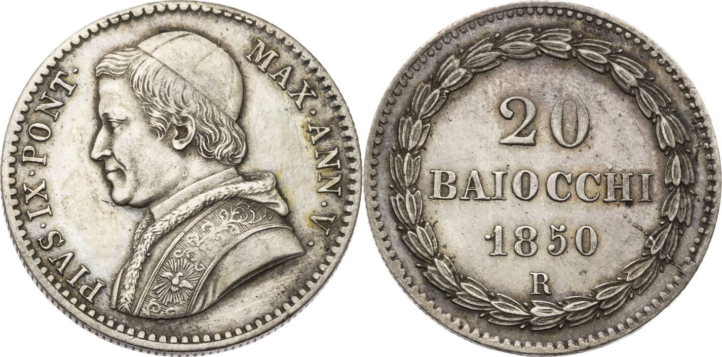 Vatikan 20 Baiocchi 1850 R Pius IX. (1846-1878) - Kursmünze (1848-1858) ss-vz | MA-Shops