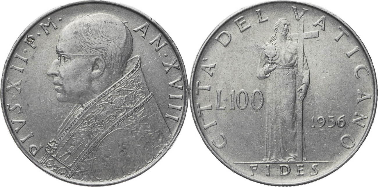Vatikan 100 Lire 1956 Pius XII. (1939-1958) - Kursmünze (1955-1958) ss | MA-Shops