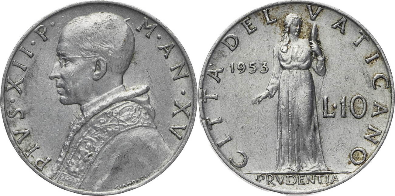 Vatikan 10 Lire 1953 Pius XII. (1939-1958) - Kursmünze (1951-1958) ss | MA-Shops
