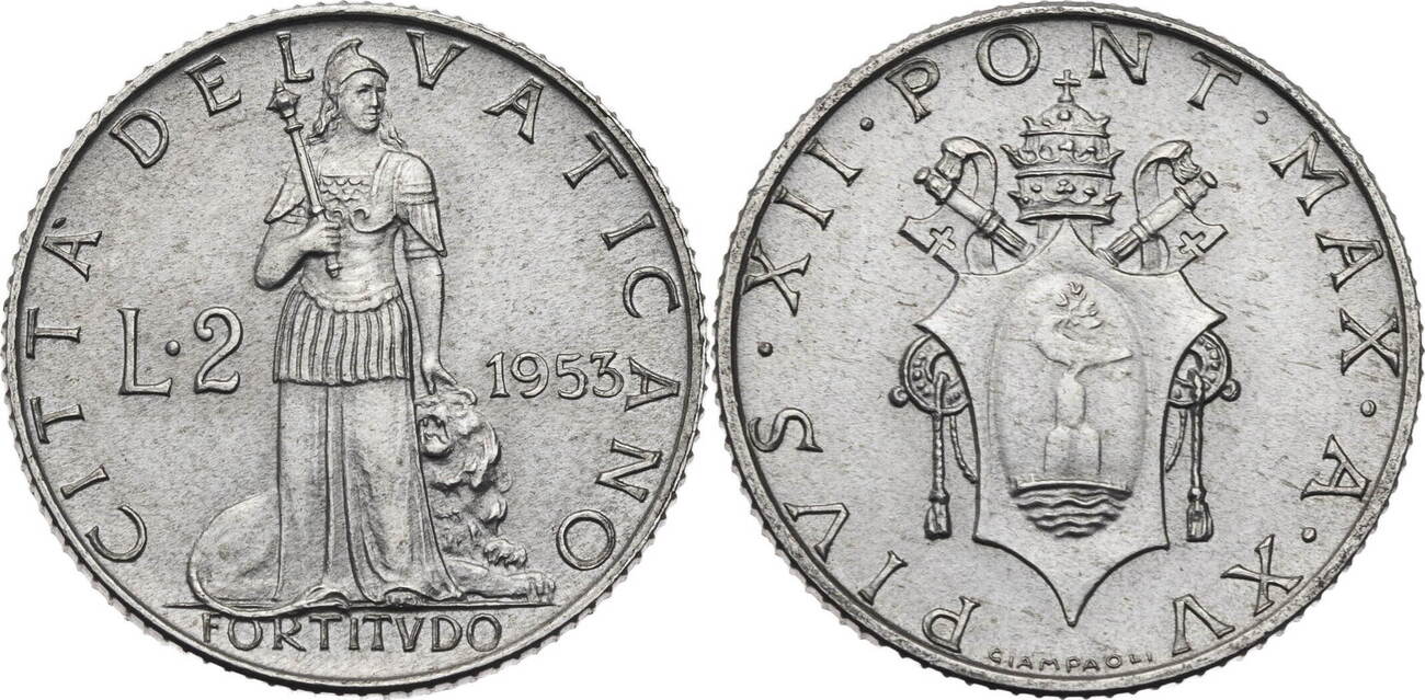 Vatikan 2 Lire 1953 Pius XII. (1939-1958) - Kursmünze (1951-1958) ss-vz | MA-Shops