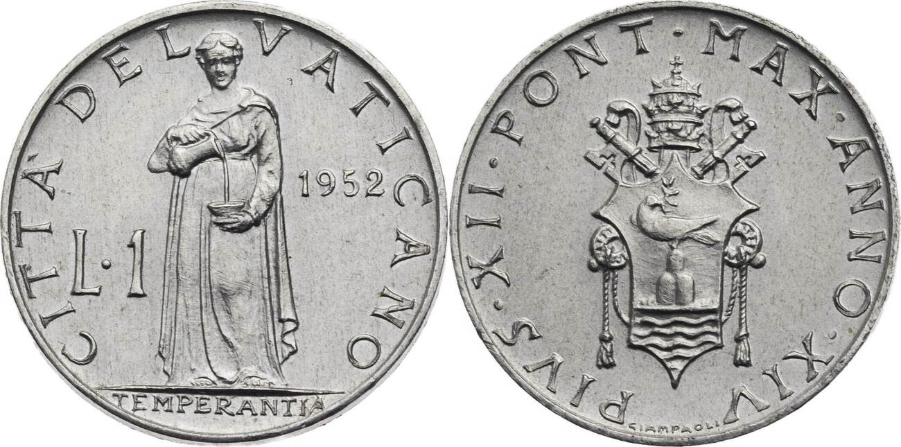 Vatikan 1 Lira 1952 Pius XII. (1939-1958) - Kursmünze (1951-1958) vz | MA-Shops