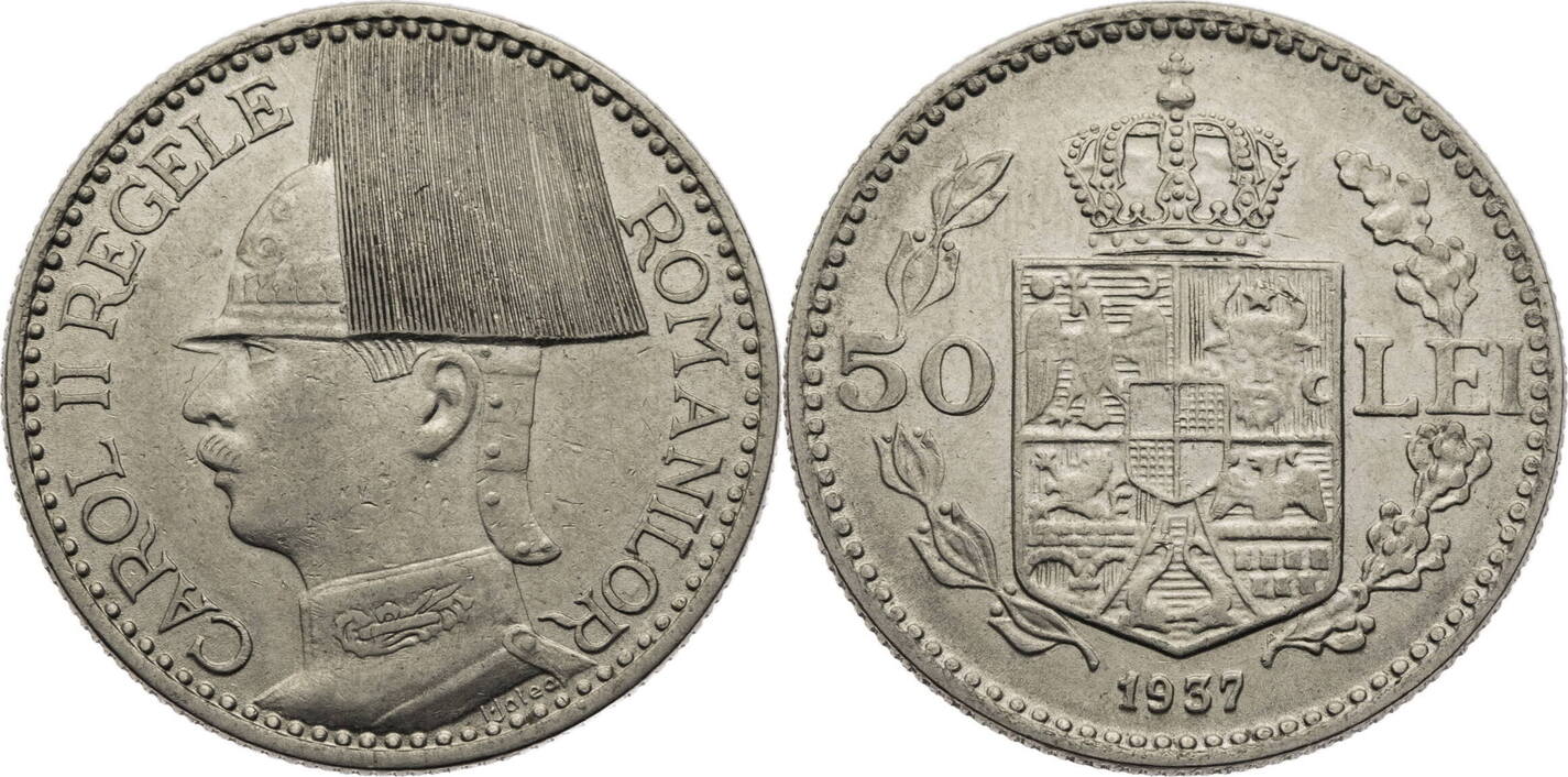 Rumänien 50 Lei 1937 Carol II. (1930-1940) Kursmünze (1937-1938) ss-vz ...