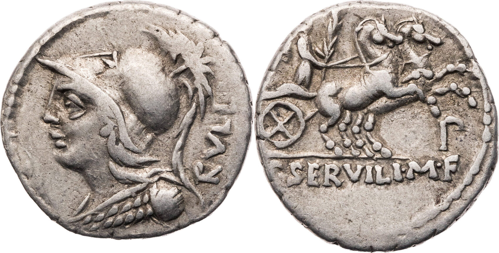 Römische Republik Denar 100 v. Chr. P. Servilius Rullus, Büste der ...