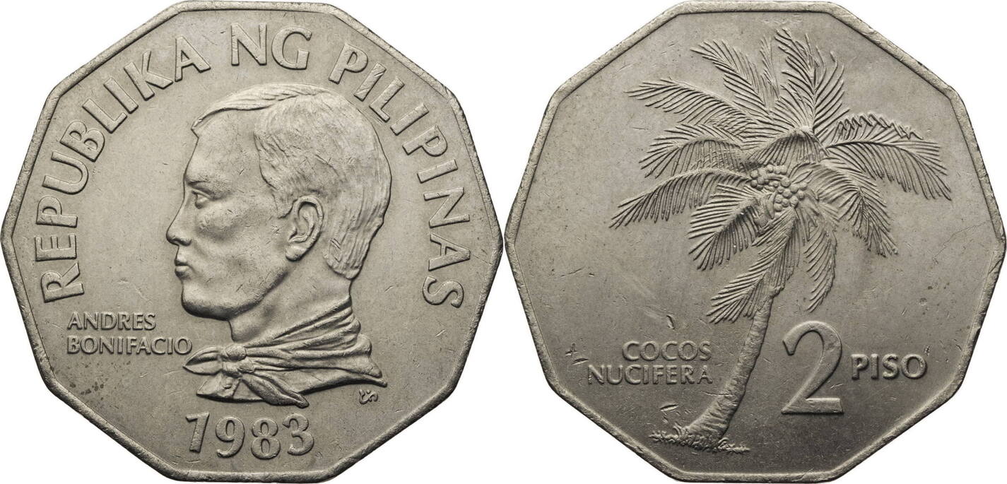 Philippinen 2 Piso 1983 Boifacio y de Castro - Kursmünze (1983-1990) ss ...