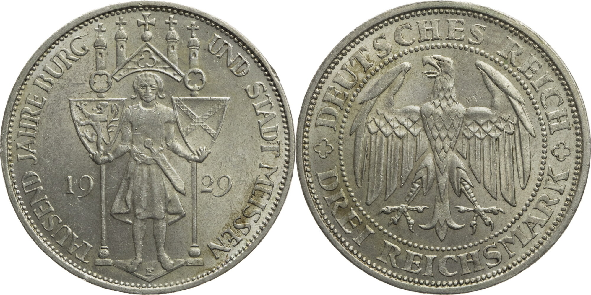 Weimarer Republik 3 Reichsmark 1929 E 1000 Jahre Burg und Stadt Meissen ...