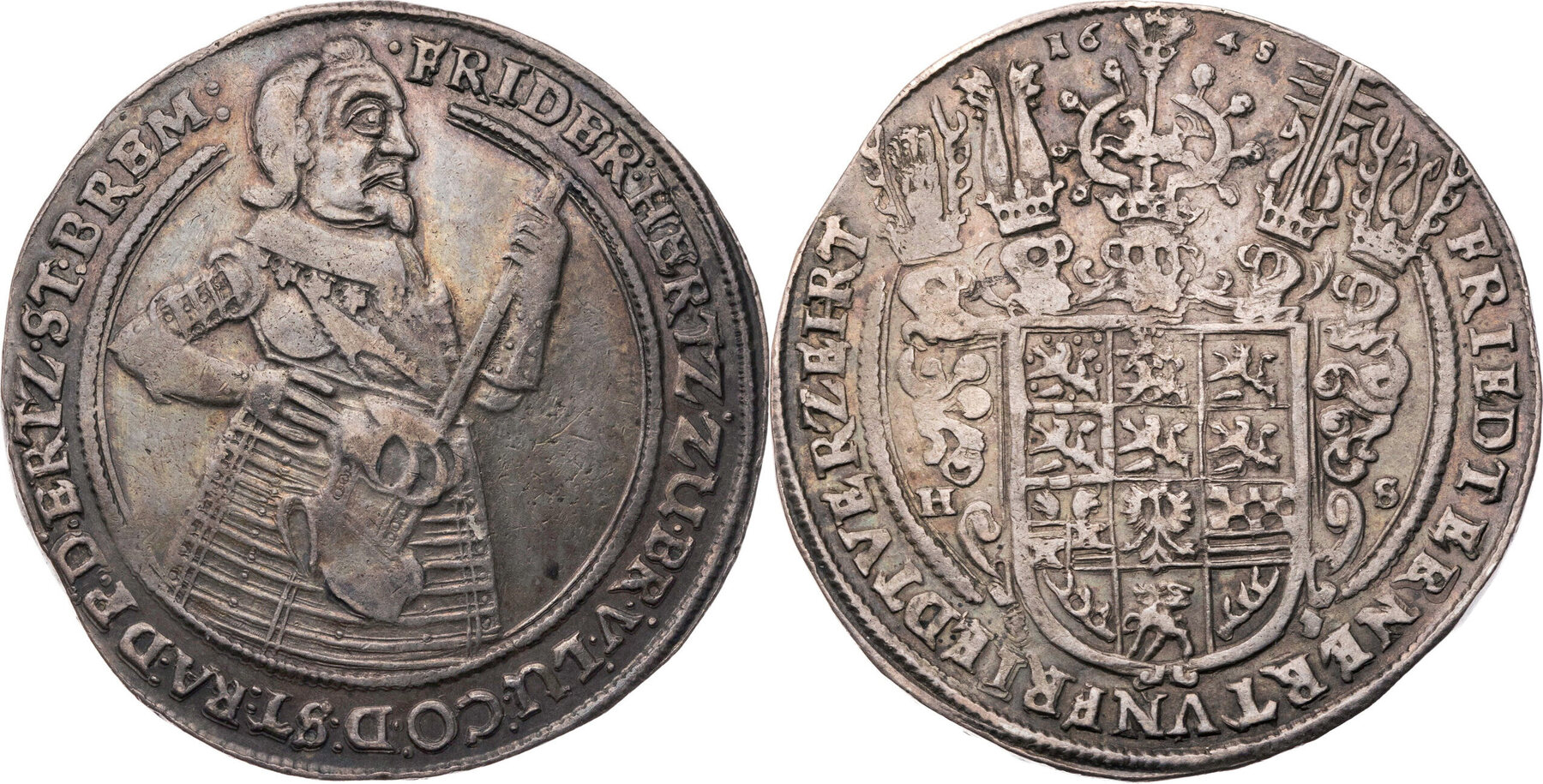 Braunschweig-Lüneburg-Celle Taler 1645 Friedrich (1636-1648), Zellerfeld schöne Tönung, ss+ | MA ...