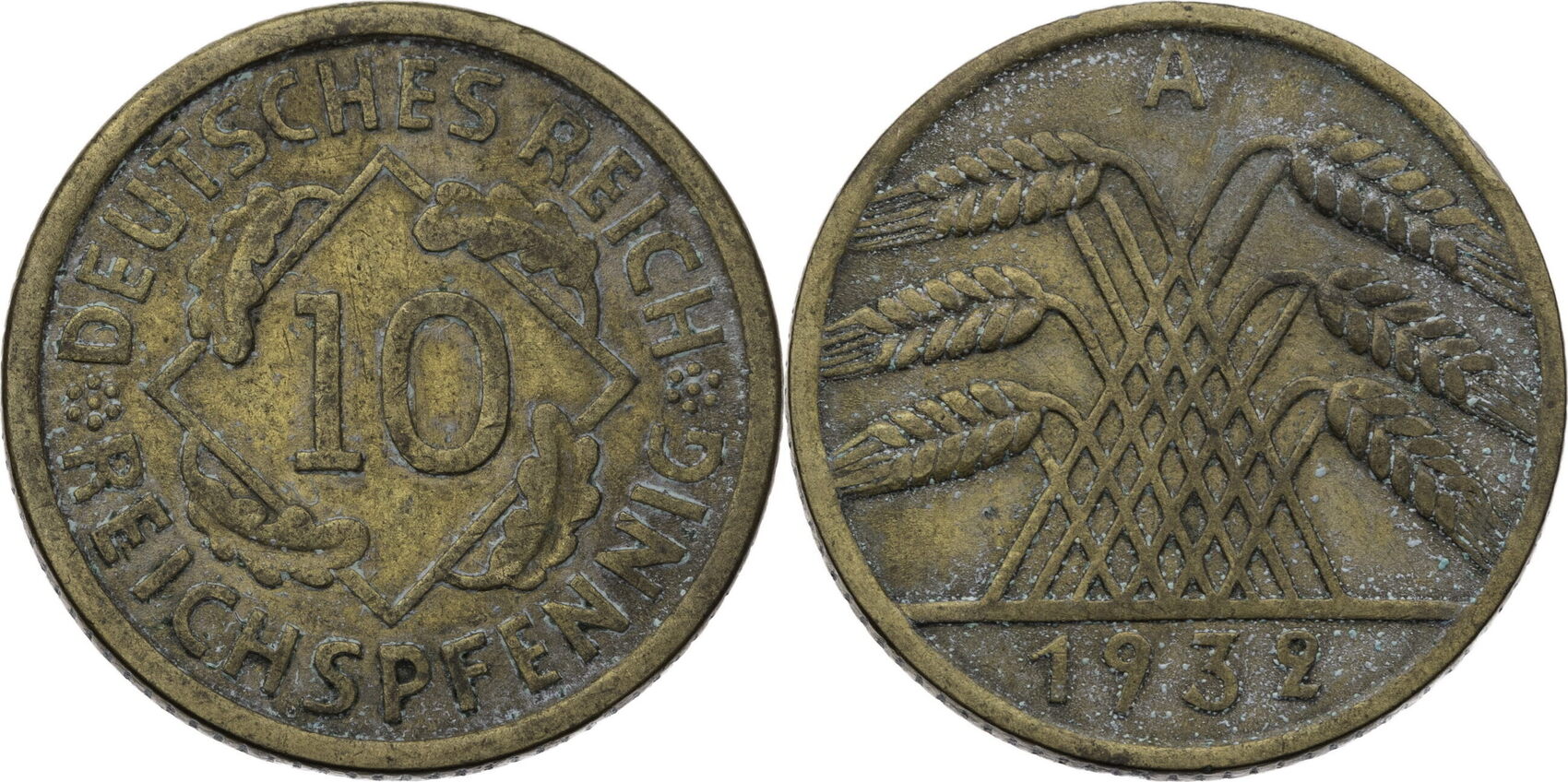 Weimarer Republik 10 Reichspfennig 1932 A Kursmünze (1924-1936) ss | MA ...