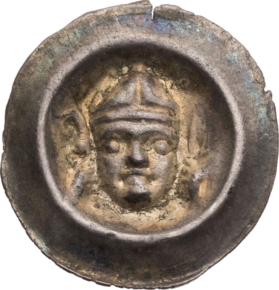 Augsburg Brakteat Marquard von Randeck (1348-1366) feine Tönung, ss-vz ...