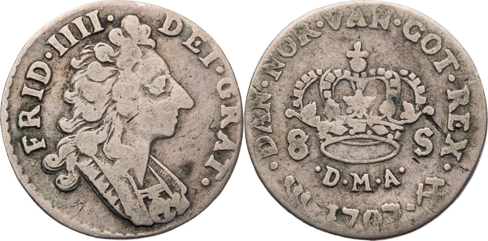 Dänemark 8 Skilling 1702 Friedrich IV. (1699-1730) s-ss | MA-Shops