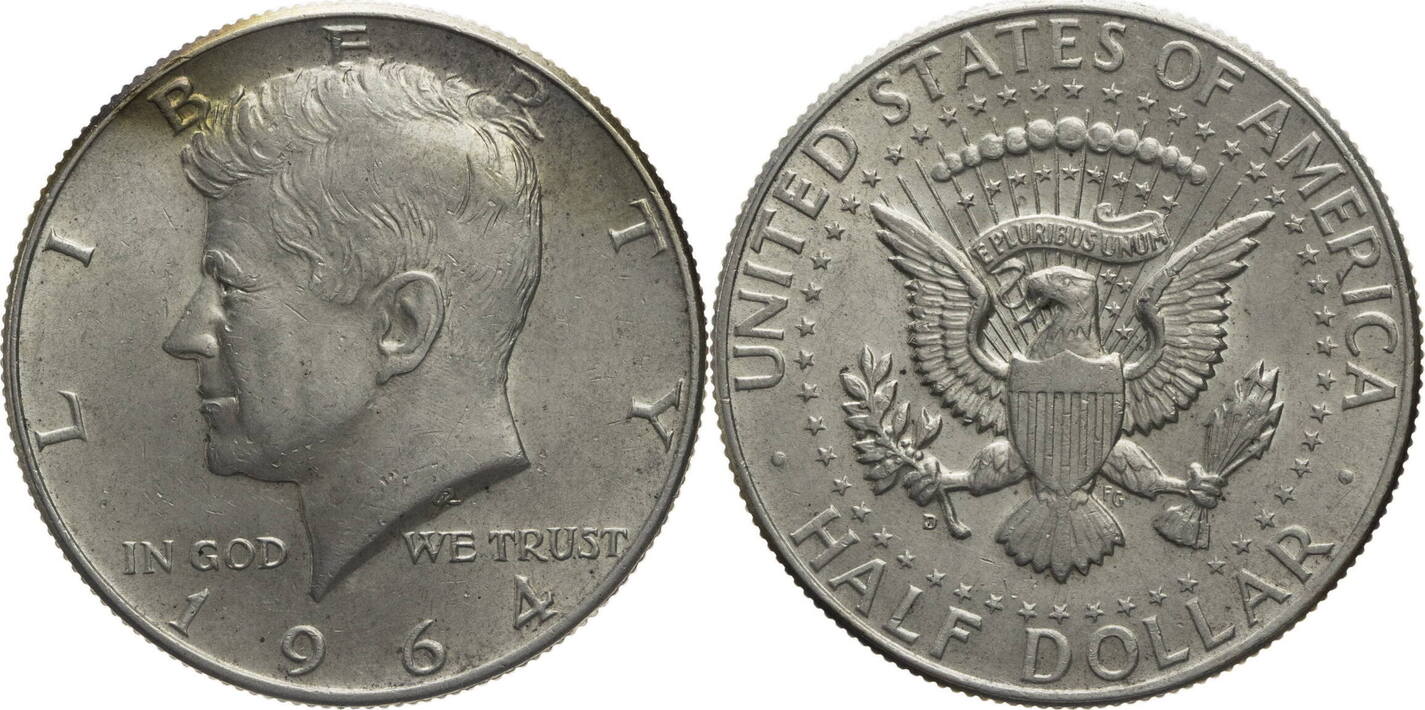 USA 1964 D Half Dollar Kennedy ss-vz, angelaufen | MA-Shops