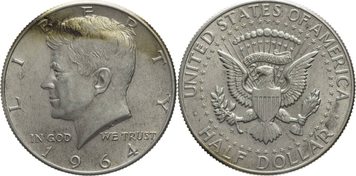 USA 1964 D Half Dollar Kennedy ss-vz, angelaufen | MA-Shops