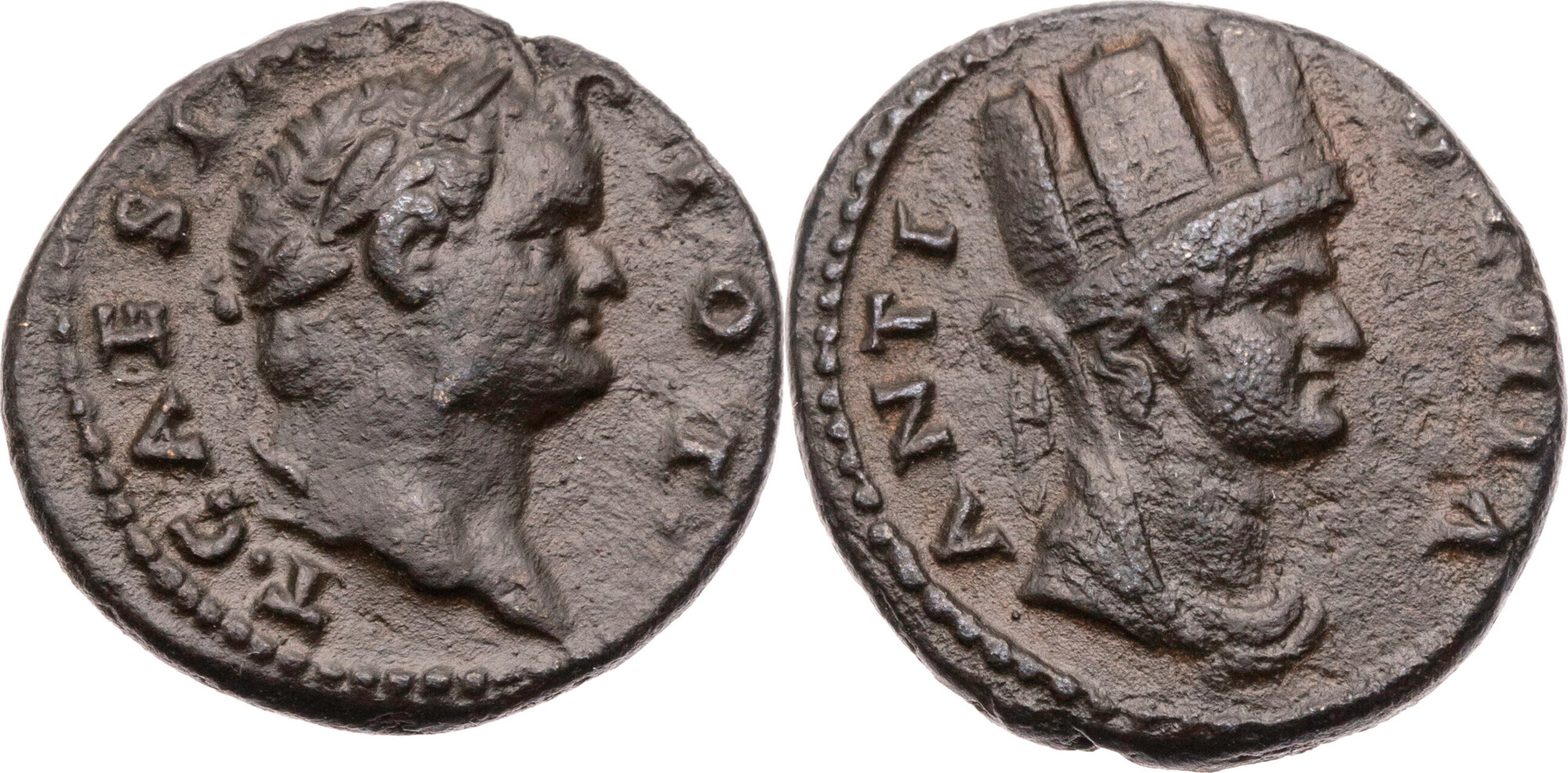 Syrien, Seleucis et Pieria Semis um 74 n. Chr. Antiochia, Titus, Kopf ...