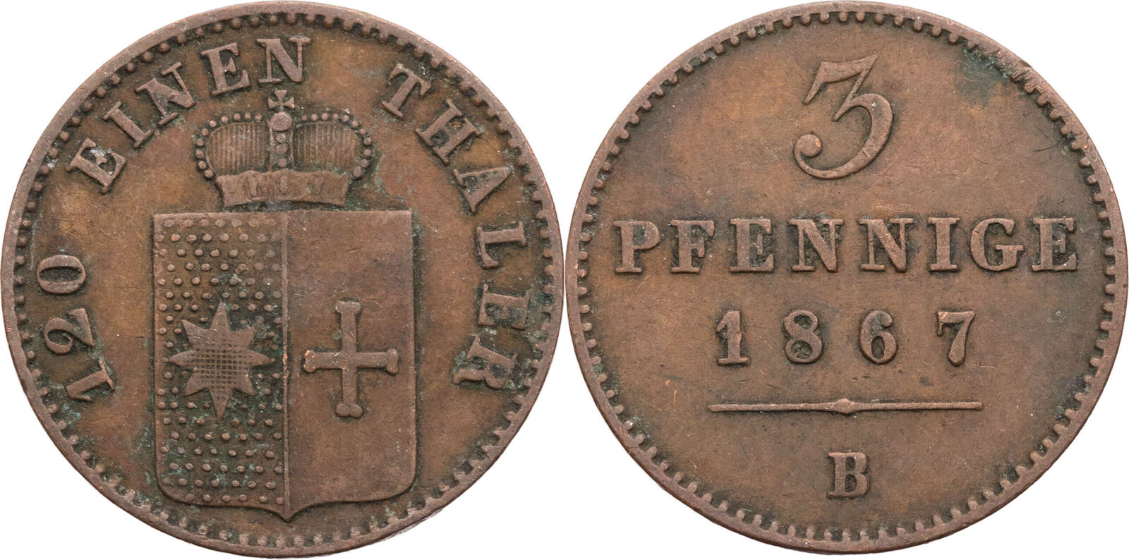 Waldeck-Pyrmont 3 Pfennig 1867 B Georg Victor (1852-1893) - Kursmünze ...