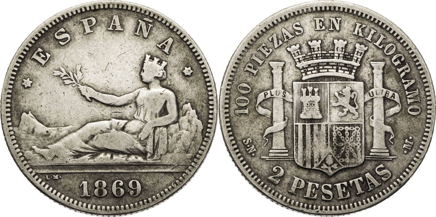 Spanien 2 Pesetas 1869 Kursmünze ss- | MA-Shops