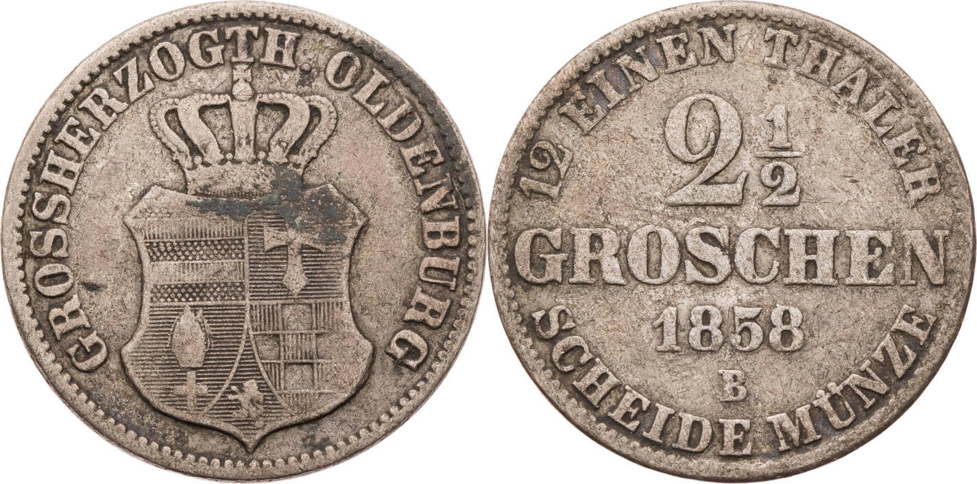 Oldenburg, Großherzogtum 2½ Silbergroschen 1858 B Nikolaus Friedrich ...