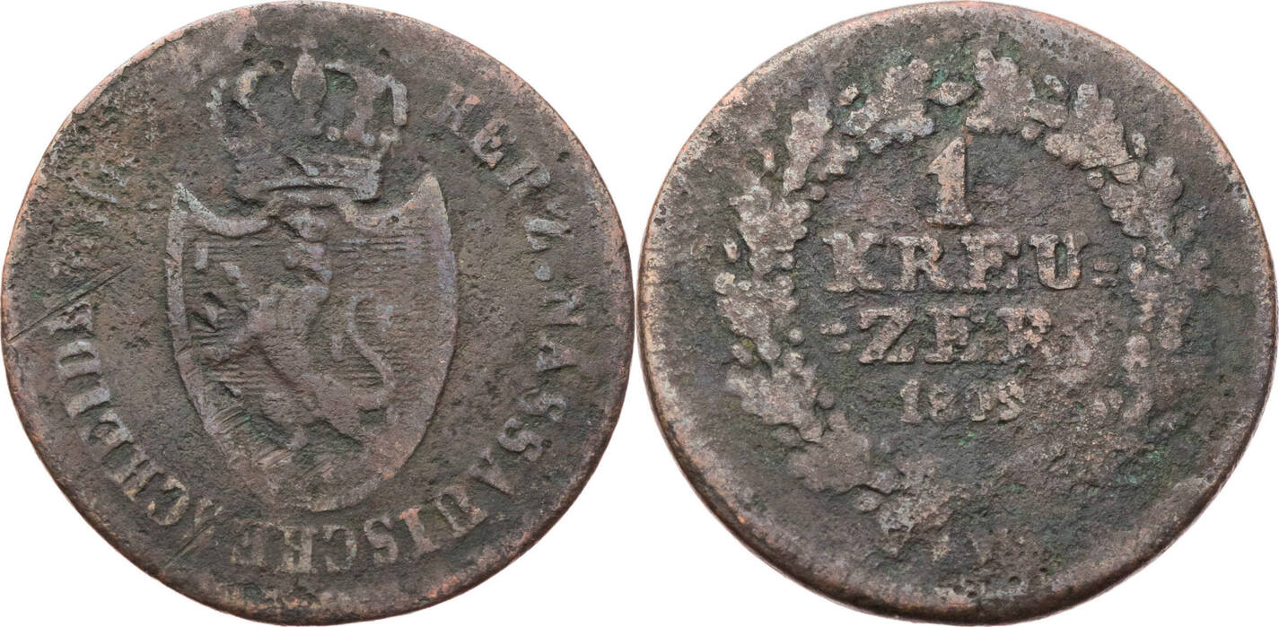 Nassau, Herzogtum 1 Kreuzer 1809 L Friedrich August (1806-1816 ...