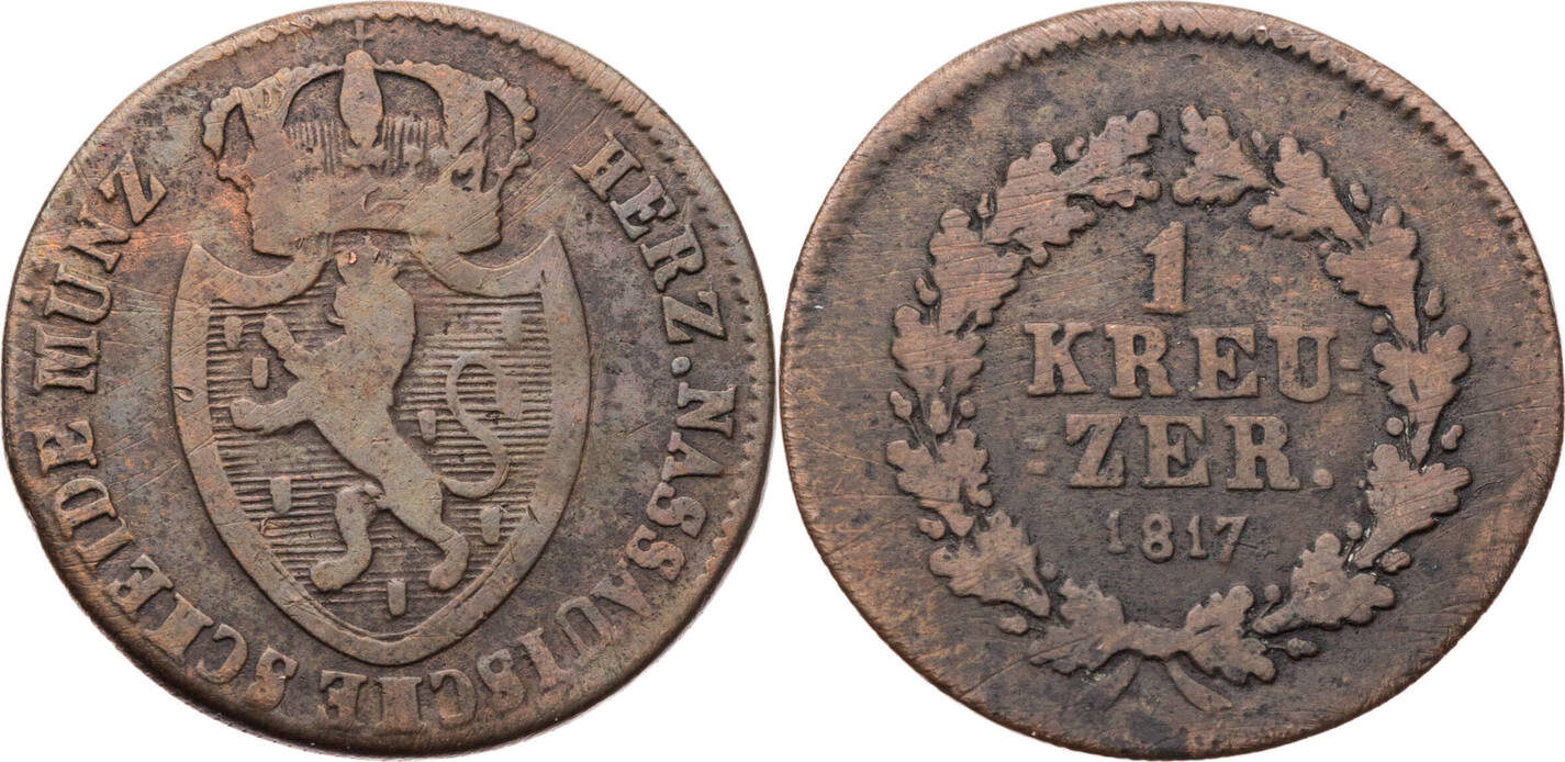 Nassau, Herzogtum 1 Kreuzer 1817 L Wilhelm I. (1816-1839) - Kursmünze ...