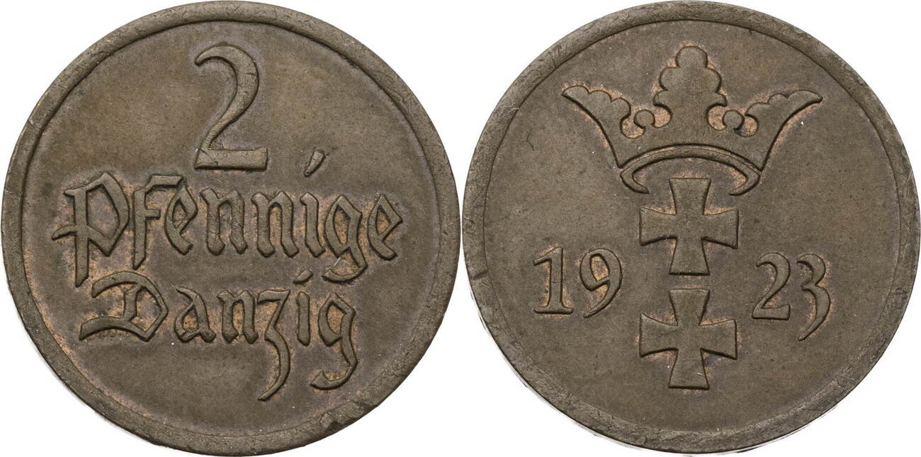 Danzig 2 Pfennige 1923 Kursmünze ss | MA-Shops