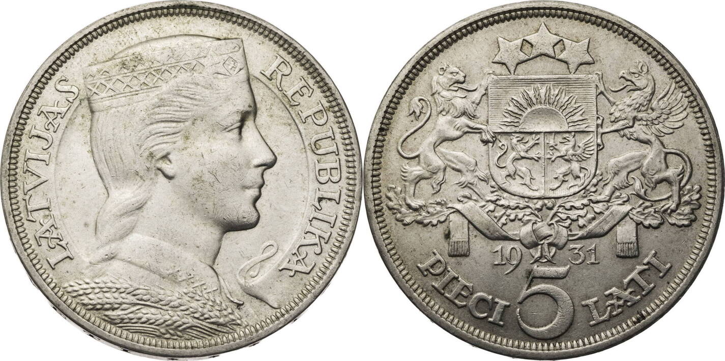 Lettland 5 Lati 1931 Kursmünze (1929-1932) ss | MA-Shops